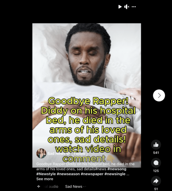 FACT CHECK: Facebook Video Falsely Claims P. Diddy Died FACT CHECK: Facebook Video Falsely Claims P. Diddy Died