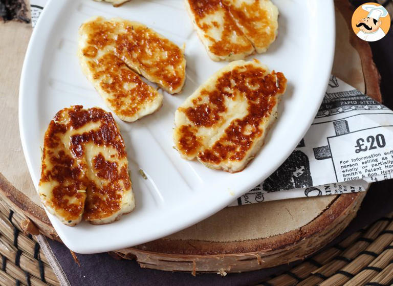 Halloumi pan-fried sweet and sour with honey and rosemary