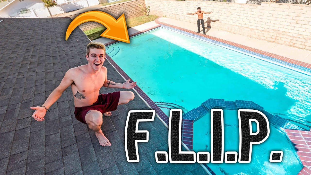 Competing in a daring flip-off challenge straight into the pool