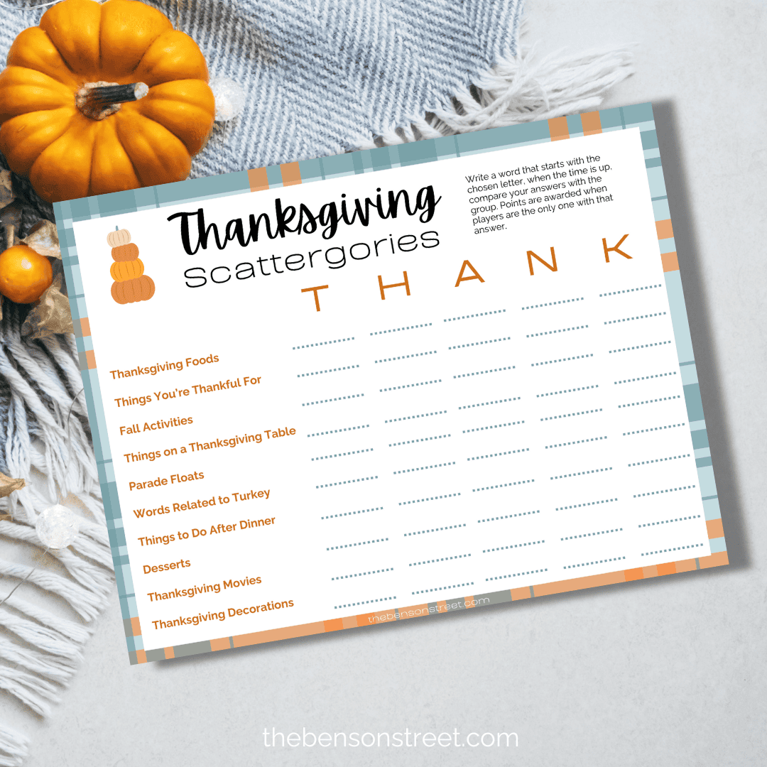 Free Printable Thanksgiving Scattergories Printable Game