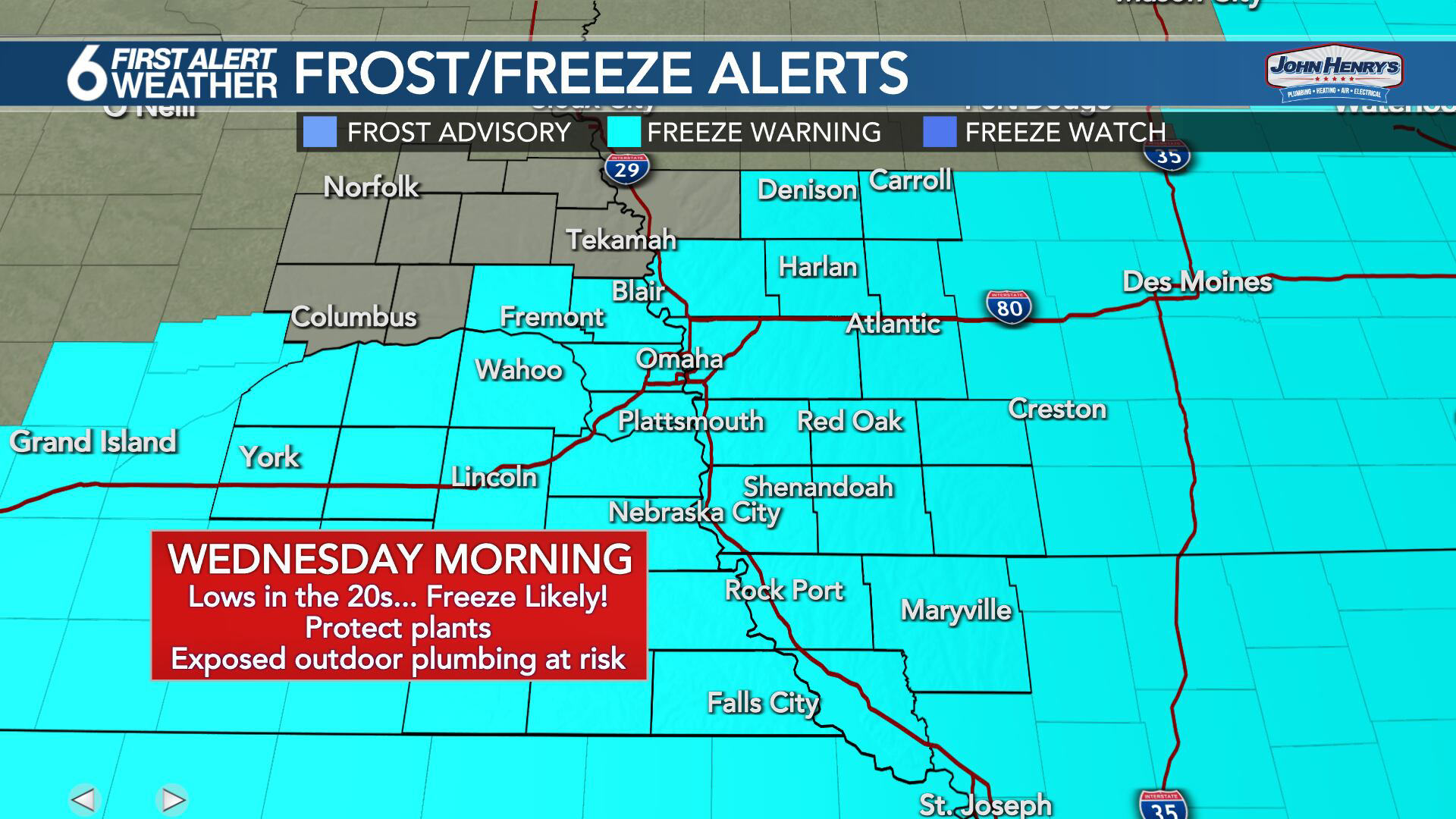 6 First Alert Weather Day: Widespread freeze Wednesday morning 6 First Alert Weather Day: Widespread freeze Wednesday morning