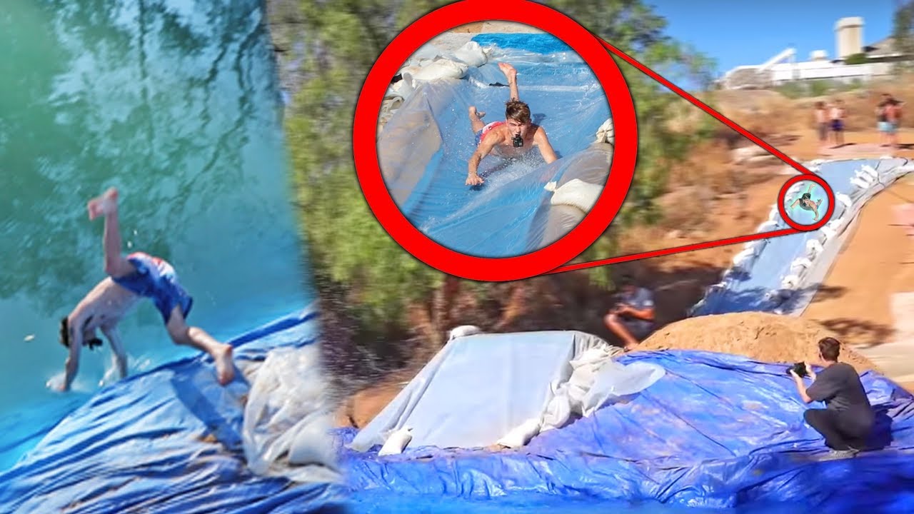 150ft mega slip n slide launch ends in epic fail