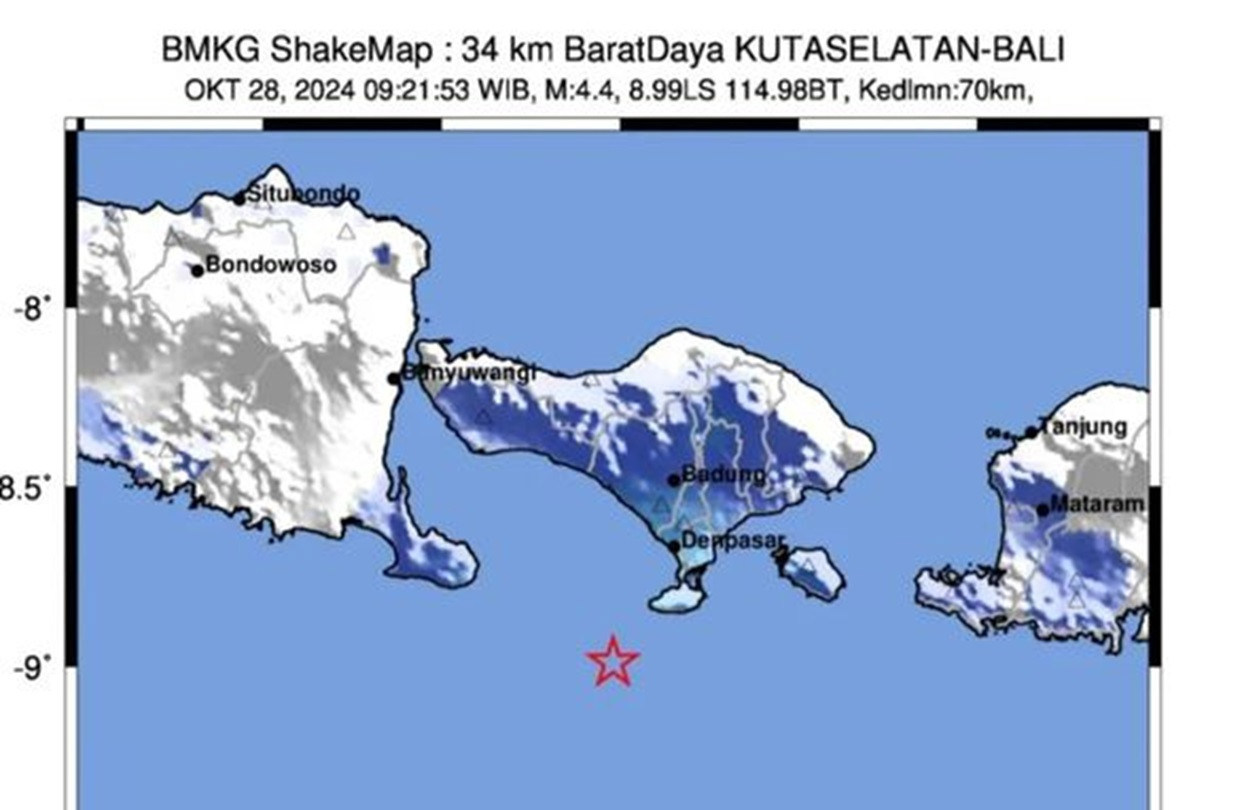 Bali Selatan Diguncang Gempa M 4,4, Getaran Terasa di NTB, Ini Analisis ... Bali Selatan Diguncang Gempa M 4,4, Getaran Terasa di NTB, Ini Analisis ...