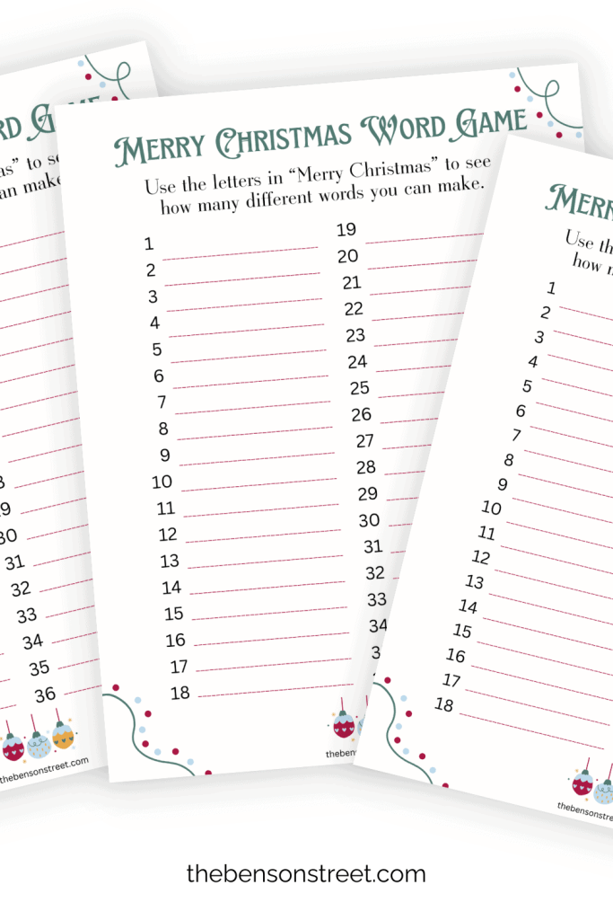 How Many Words Can You Make from Merry Christmas Printable