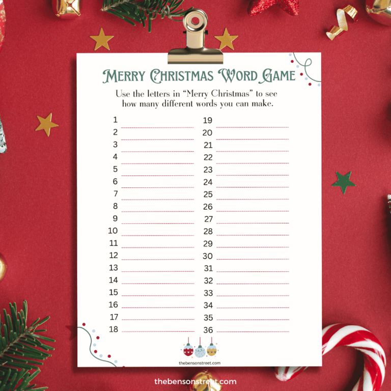 How Many Words Can You Make from Merry Christmas Printable
