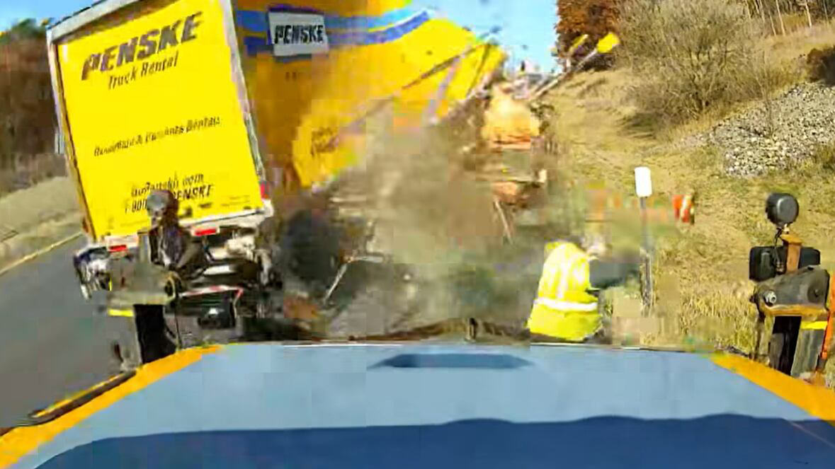 Video shows Penske truck slamming into vehicle, narrowly missing ... Video shows Penske truck slamming into vehicle, narrowly missing ...