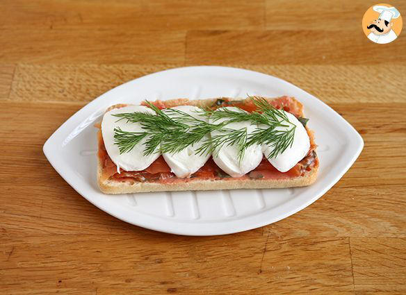 Salmon, mozzarella and dill panini sandwich
