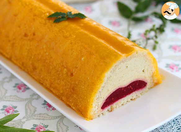 Mango and raspberry cake log