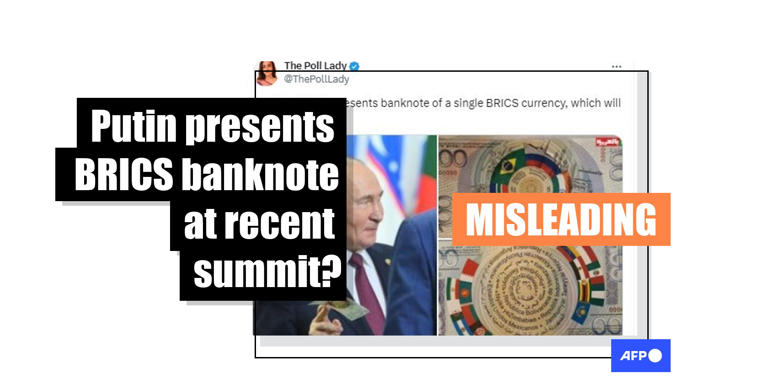 Posts misleadingly claim Russian leader unveiled BRICS banknote to ... Posts misleadingly claim Russian leader unveiled BRICS banknote to ...