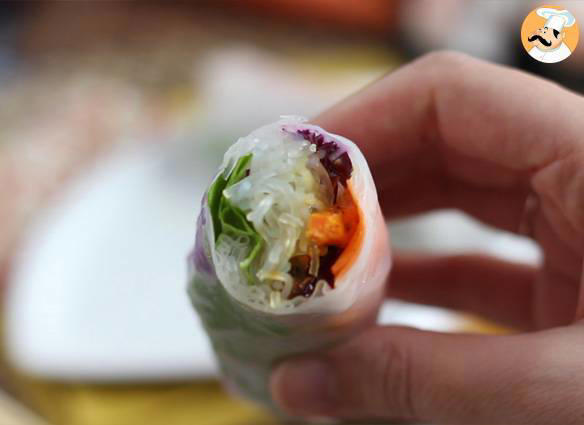 Vegetarian spring rolls with red cabbage and sweet potato