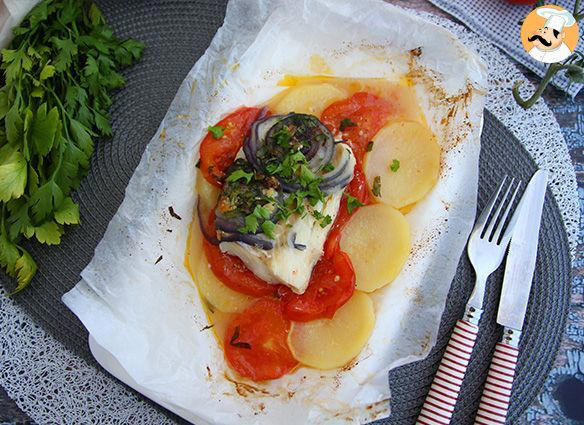 Cod fish in parchment
