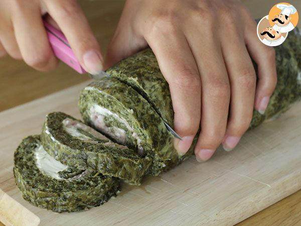 Rulo de espinacas, jamón y queso