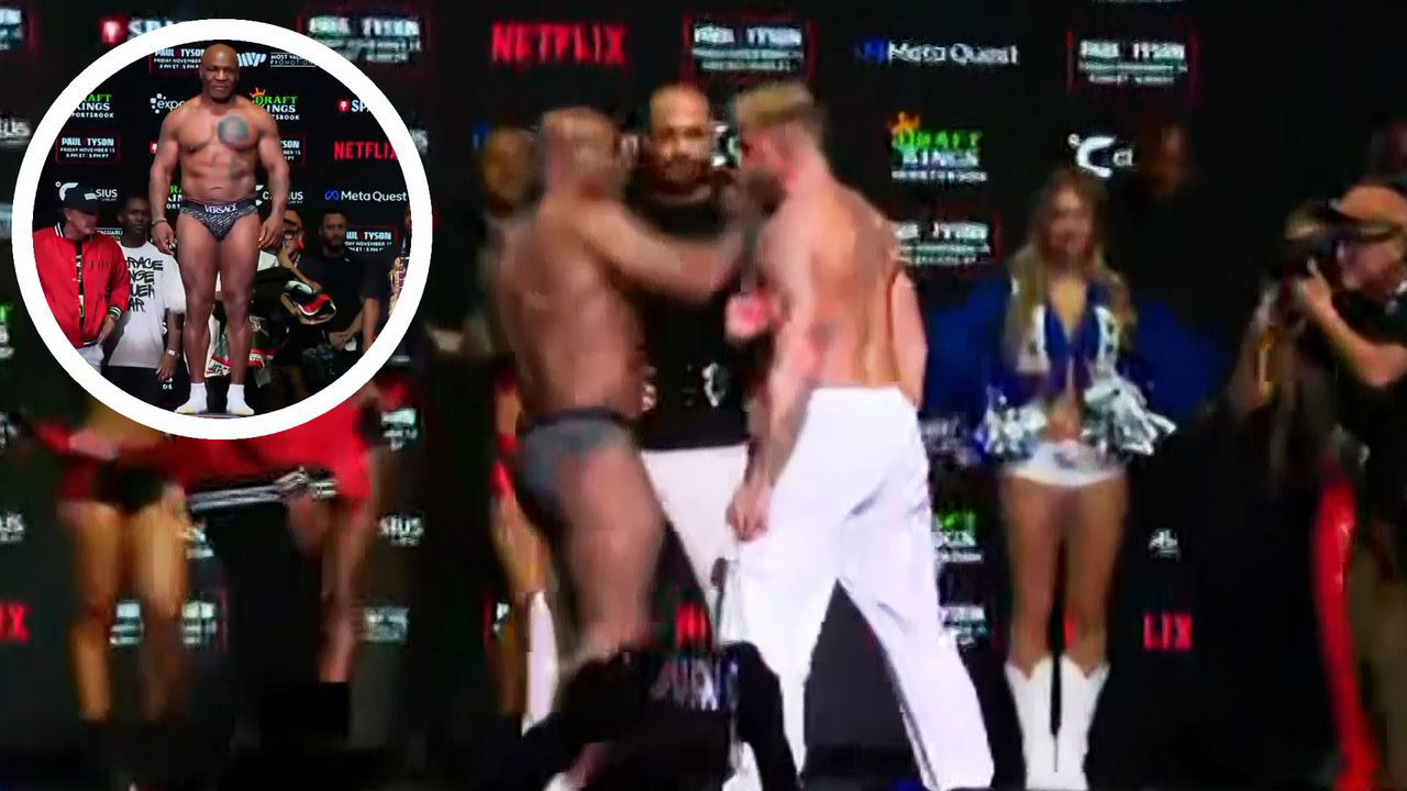 Mike Tyson abofetea a Jake Paul durante un tenso cara a cara previo a ... Mike Tyson abofetea a Jake Paul durante un tenso cara a cara previo a ...