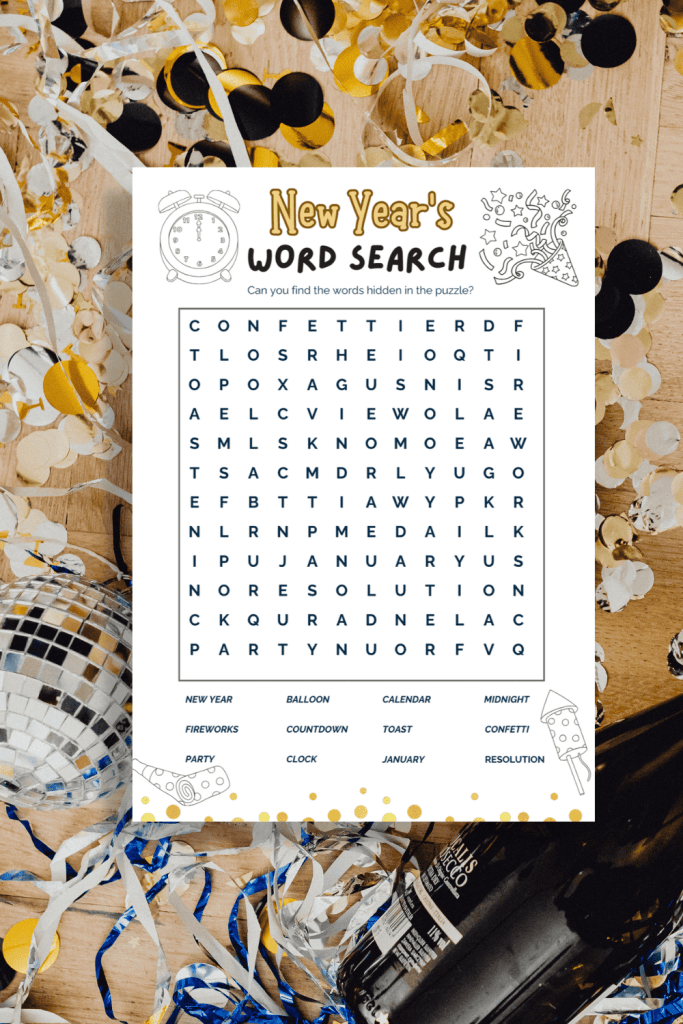 Happy New Year's Word Search Free Printable