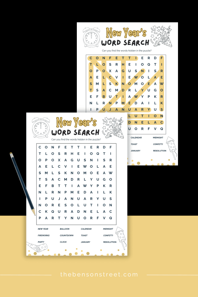 Happy New Year's Word Search Free Printable