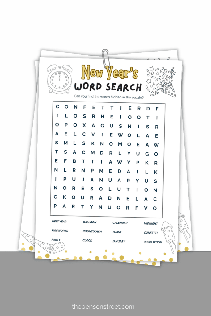 Happy New Year's Word Search Free Printable