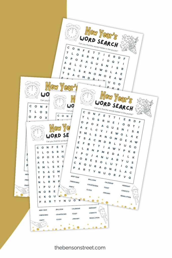 Happy New Year's Word Search Free Printable
