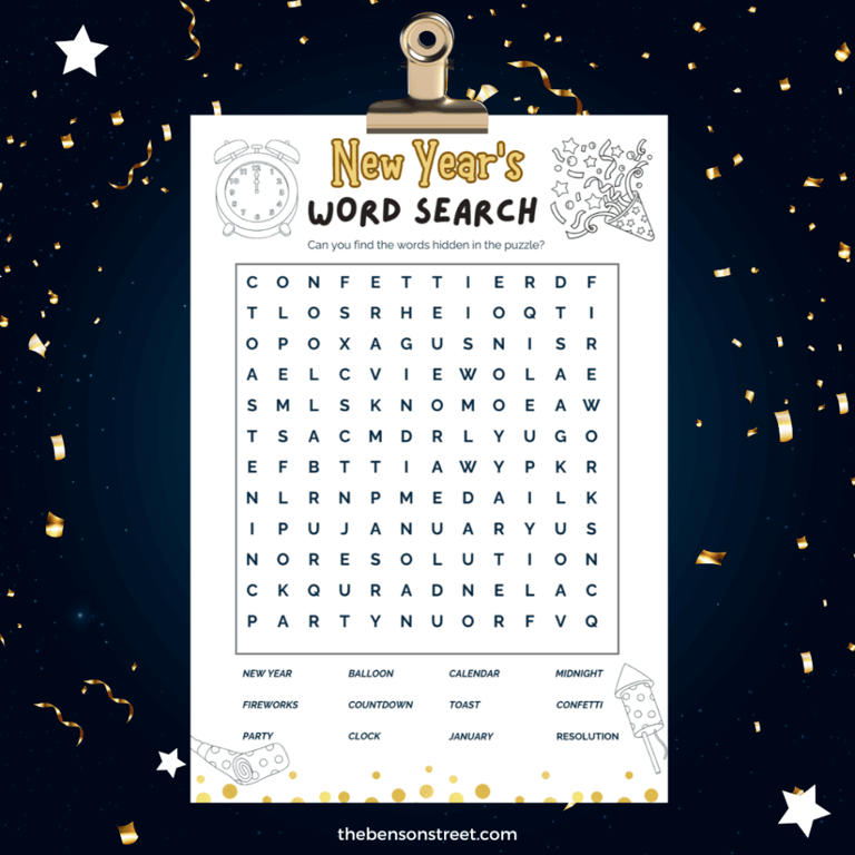 Happy New Year's Word Search Free Printable