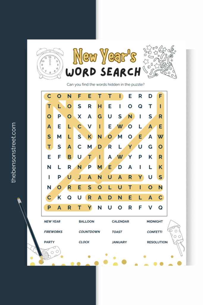 Happy New Year's Word Search Free Printable