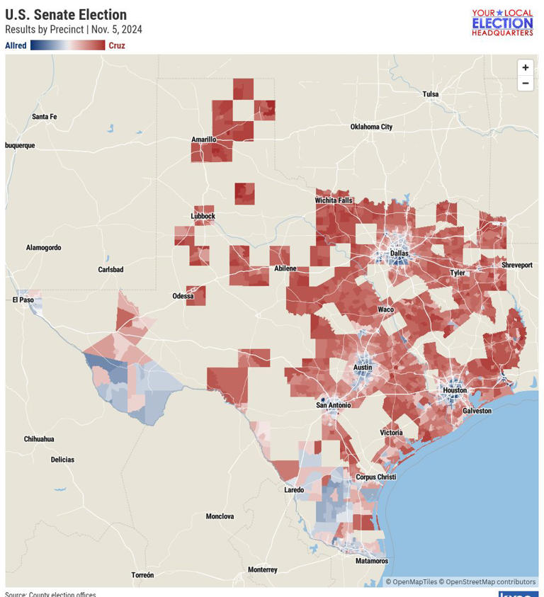 A comprehensive map of how Texans voted in the 2024 Senate election