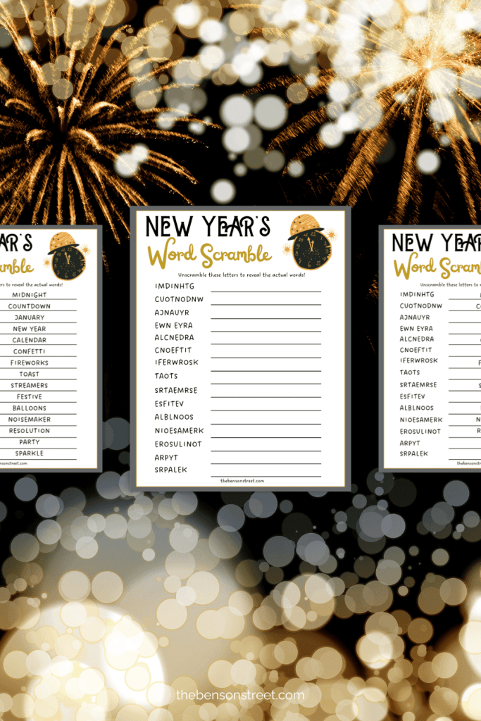 Free Printable New Year's Word Scramble Game