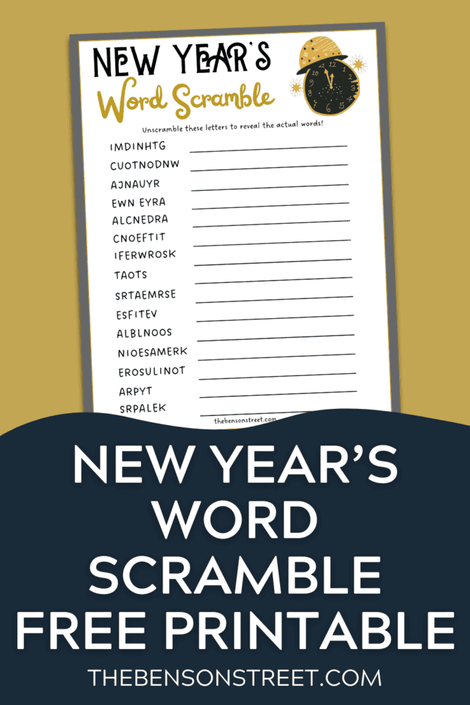 Free Printable New Year's Word Scramble Game