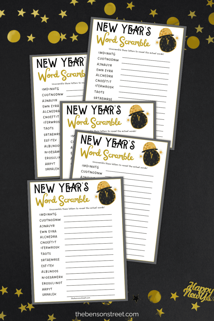 Free Printable New Year's Word Scramble Game