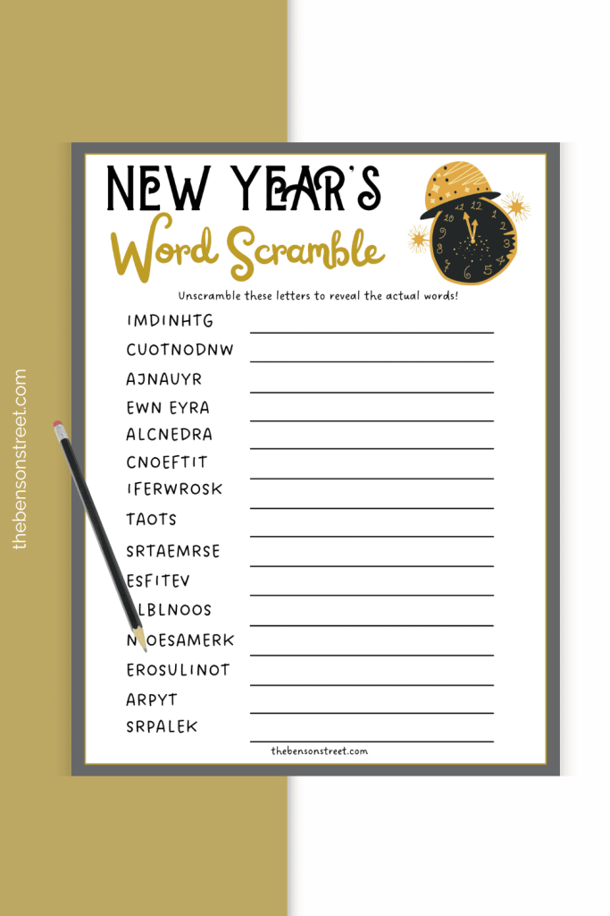 Free Printable New Year's Word Scramble Game
