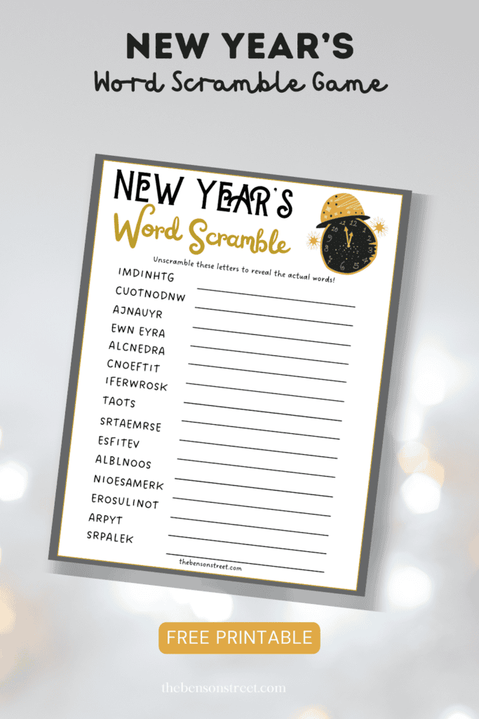 Free Printable New Year's Word Scramble Game