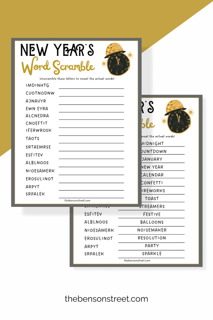 Free Printable New Year's Word Scramble Game