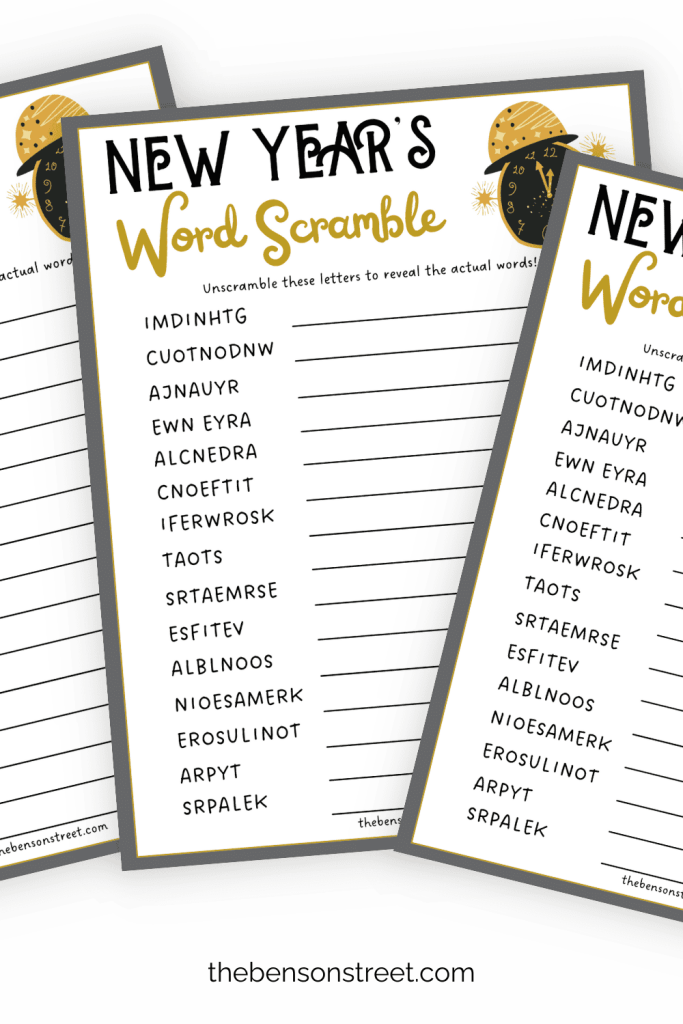 Free Printable New Year's Word Scramble Game