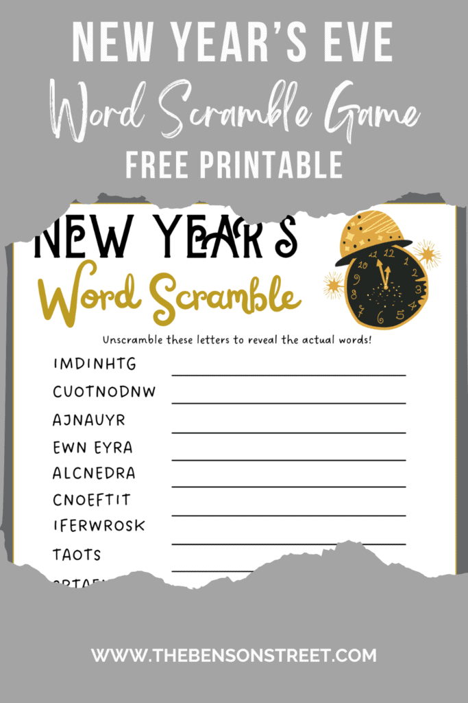 Free Printable New Year's Word Scramble Game