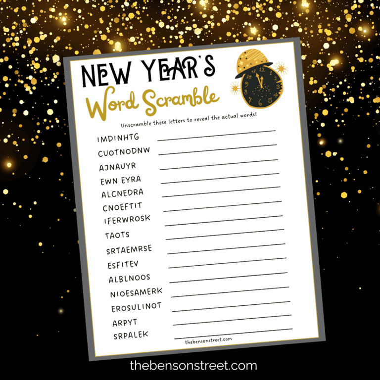 Free Printable New Year's Word Scramble Game