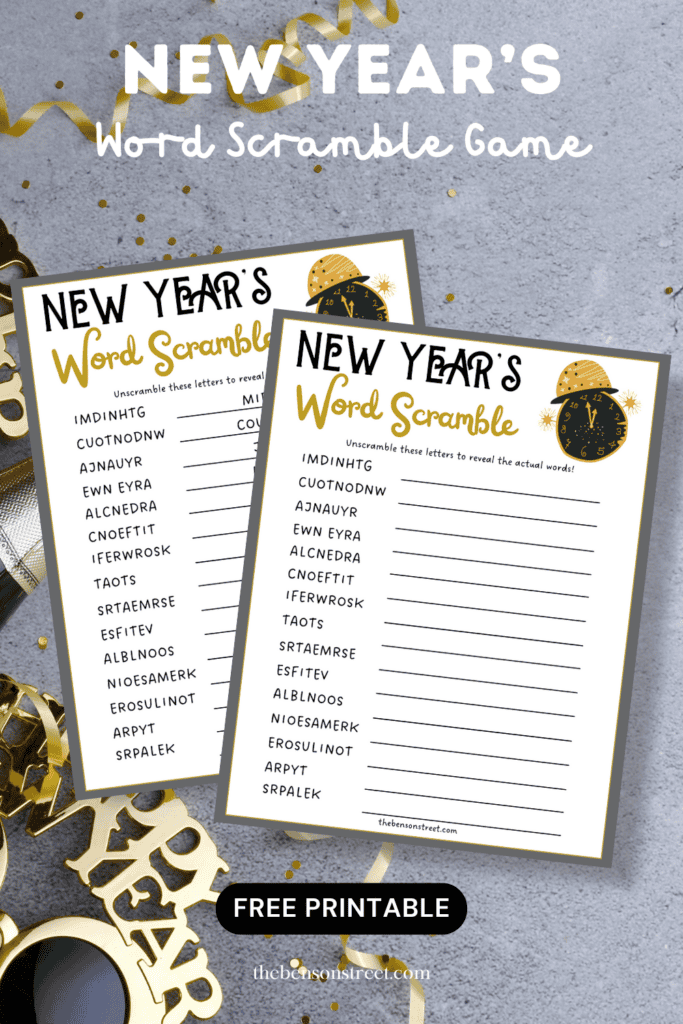 Free Printable New Year's Word Scramble Game