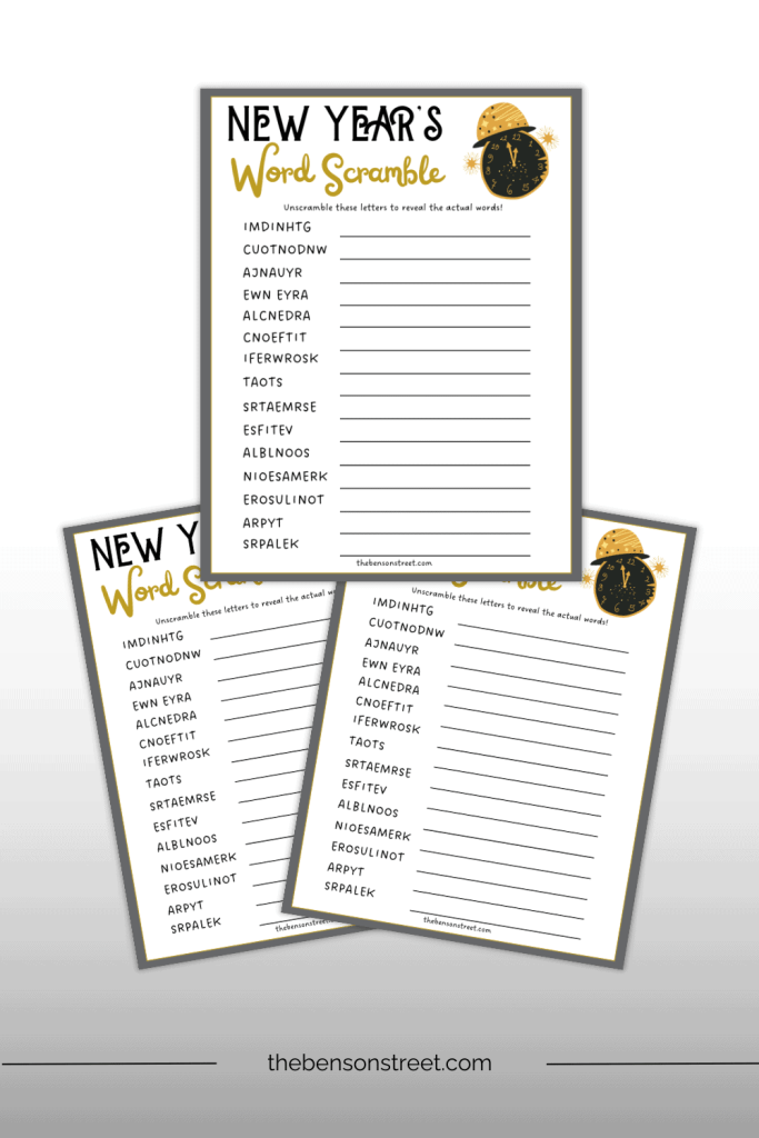 Free Printable New Year's Word Scramble Game