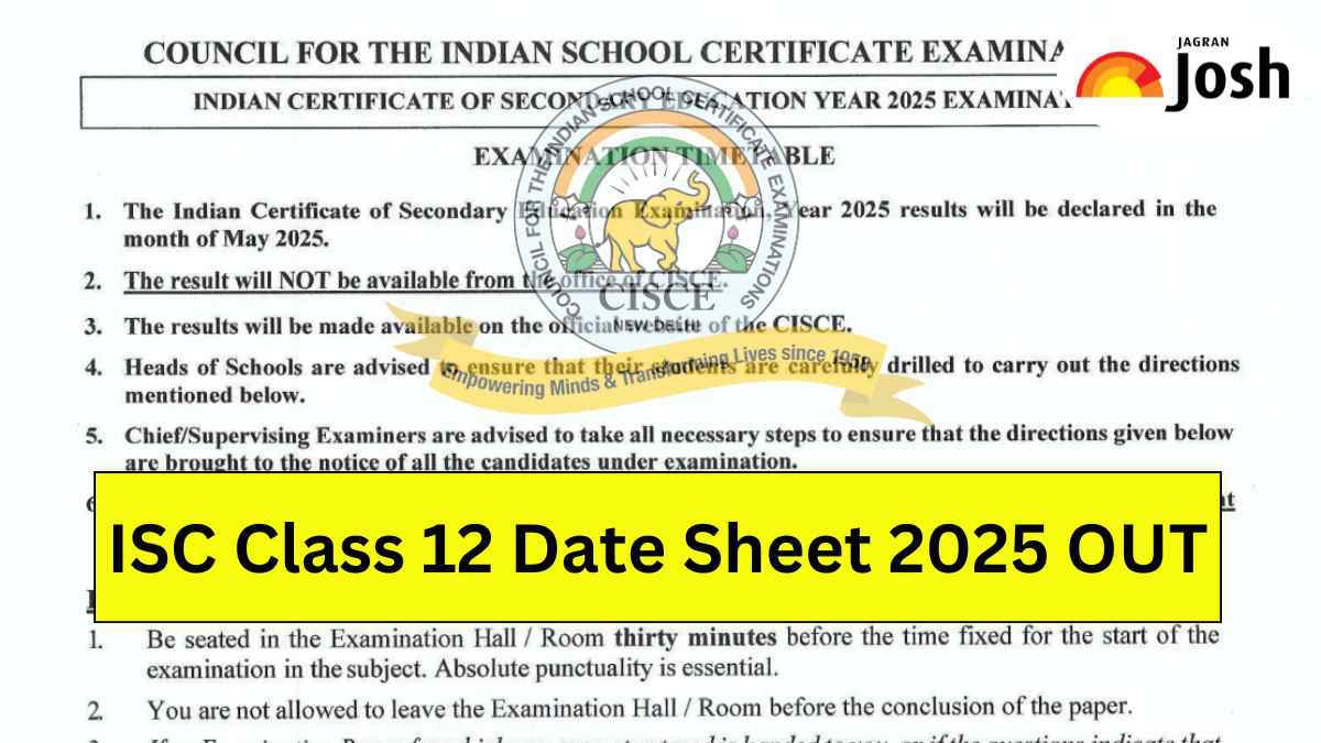 ISC Date Sheet 2025 OUT: Check Class 12th Arts, Commerce, Science ... ISC Date Sheet 2025 OUT: Check Class 12th Arts, Commerce, Science ...