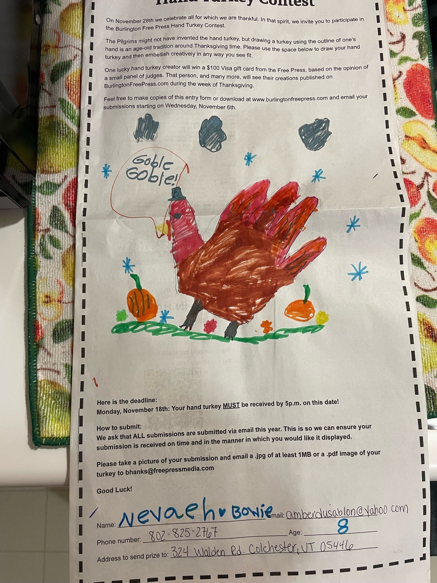 Give us your best hand turkey drawing for Thanksgiving and win a prize ...