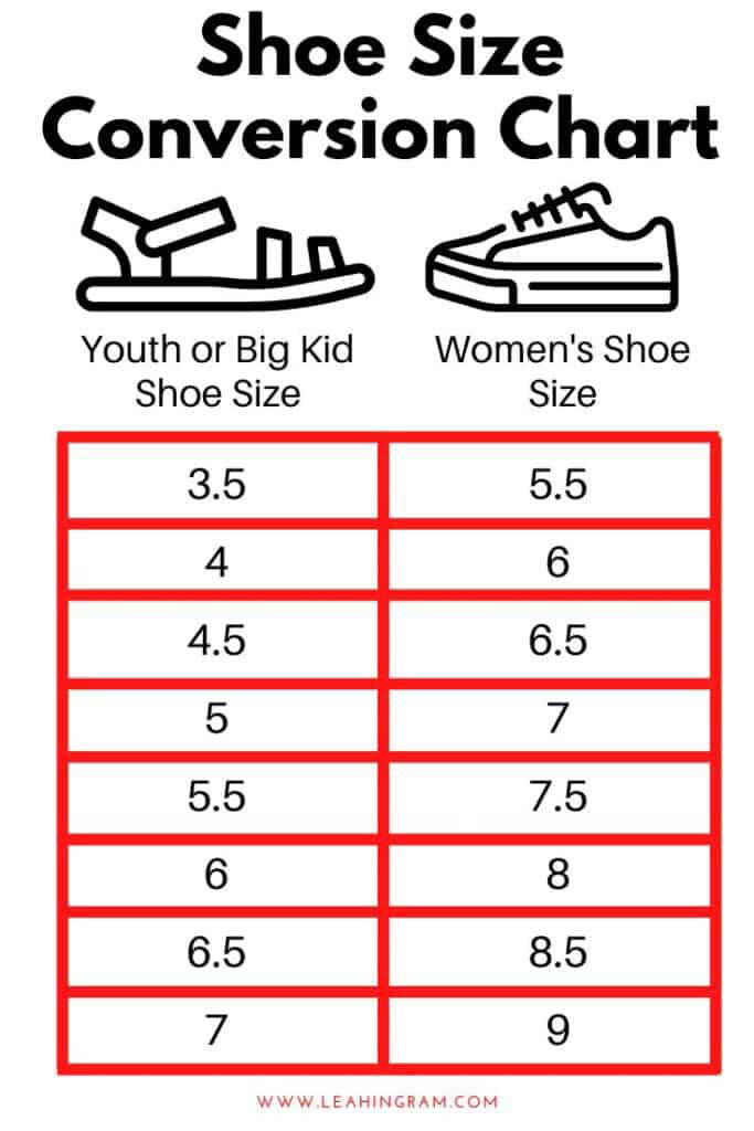 How to Convert Youth to Women’s Shoe Sizes