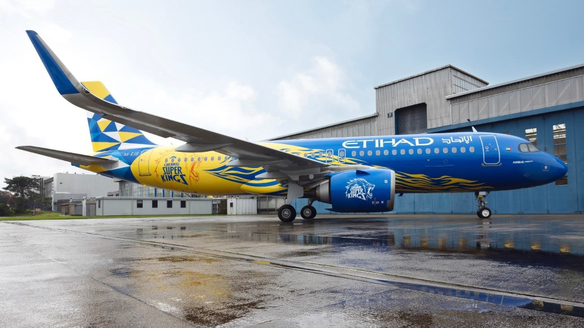 Etihad Airways unveils CSK-themed livery on Airbus A320neo Etihad Airways unveils CSK-themed livery on Airbus A320neo