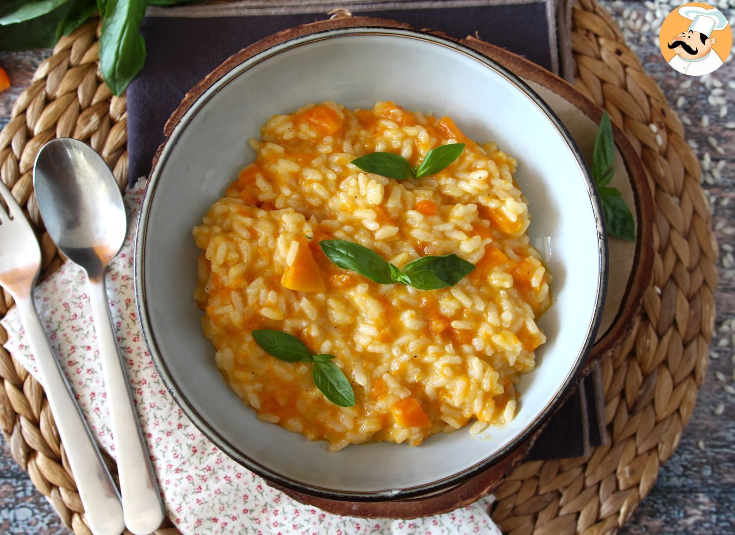 Colorful and delicate pumpkin risotto