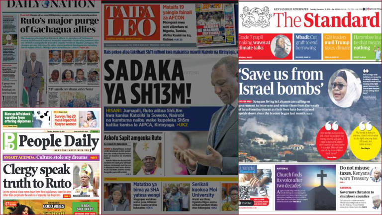 Kenyan newspapers review, November 19: Gachagua's allies in parliament ... Kenyan newspapers review, November 19: Gachagua's allies in parliament ...