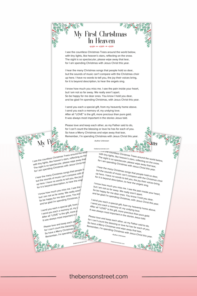 Free Printable “My First Christmas in Heaven” Poem (Author Unknown)
