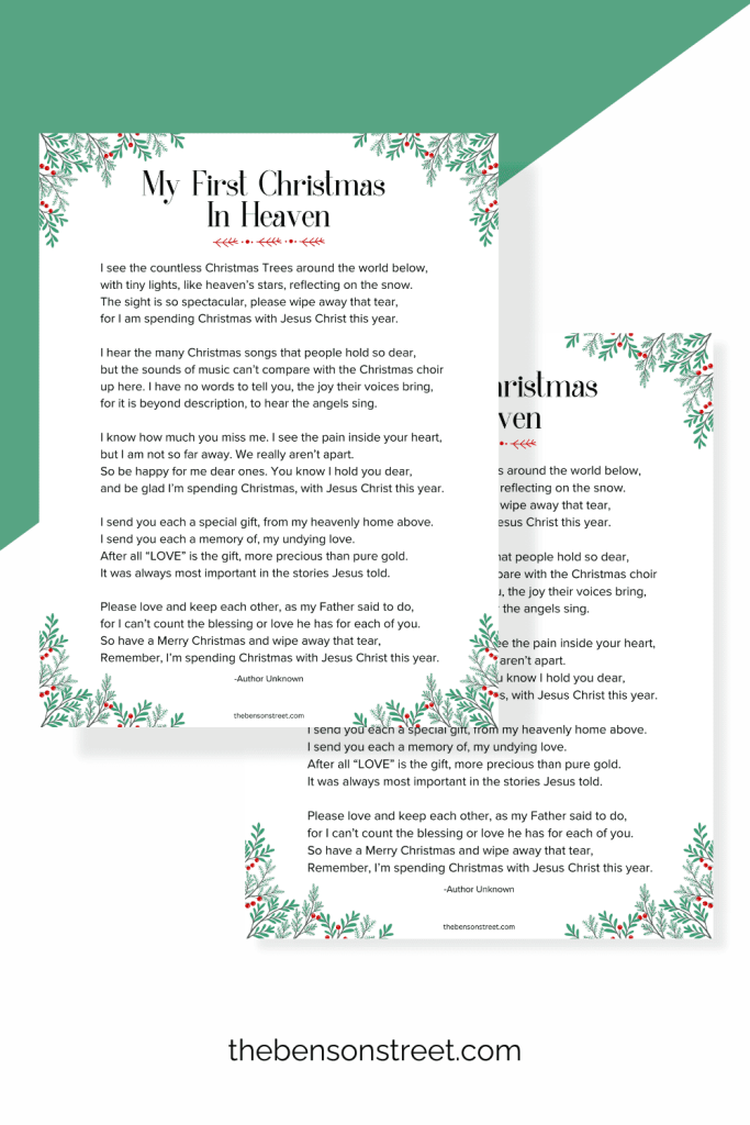 Free Printable “My First Christmas in Heaven” Poem (Author Unknown)