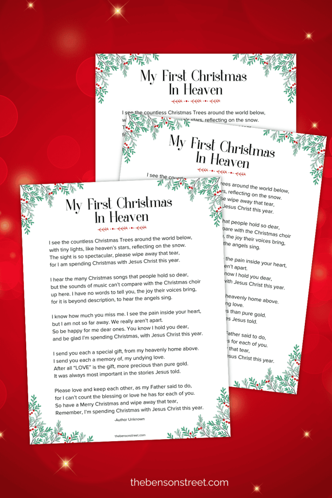 Free Printable “My First Christmas in Heaven” Poem (Author Unknown)