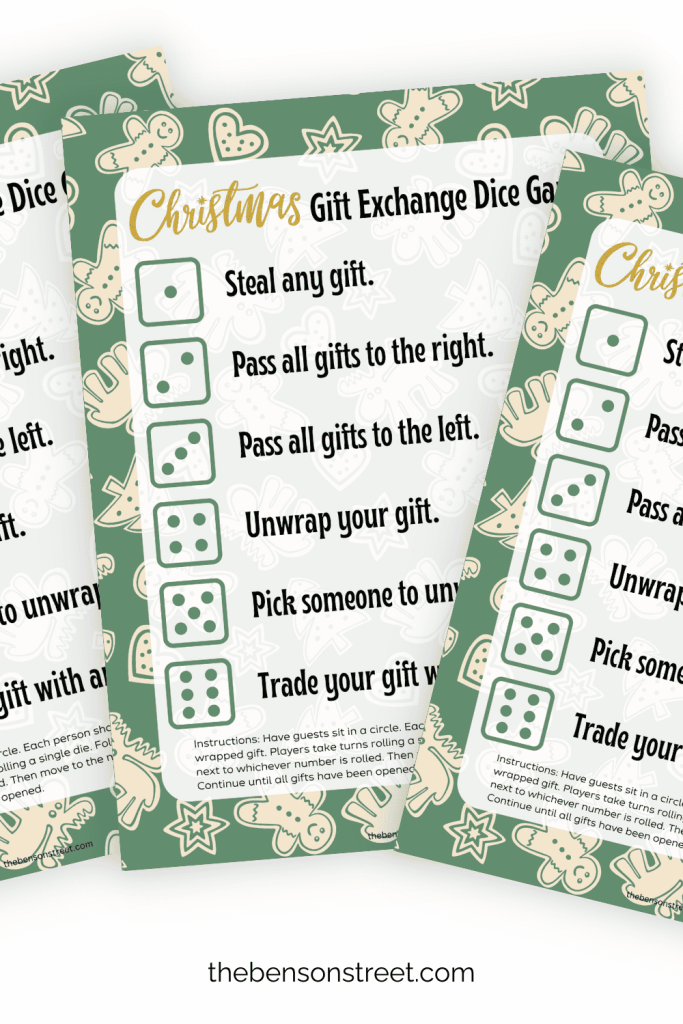 FREE Gift Exchange Christmas Dice Game Printable