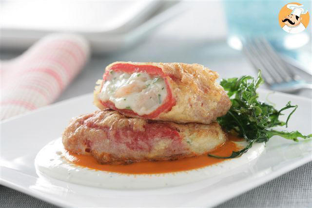 Pimiento del piquillo relleno de Philadelphia finas hierbas y gambas ...
