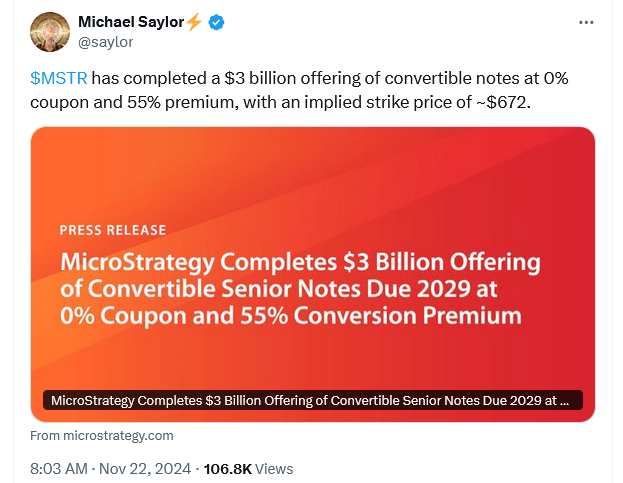 MicroStrategy completes $3B raise to buy more Bitcoin as MSTR falls 25% MicroStrategy completes $3B raise to buy more Bitcoin as MSTR falls 25%