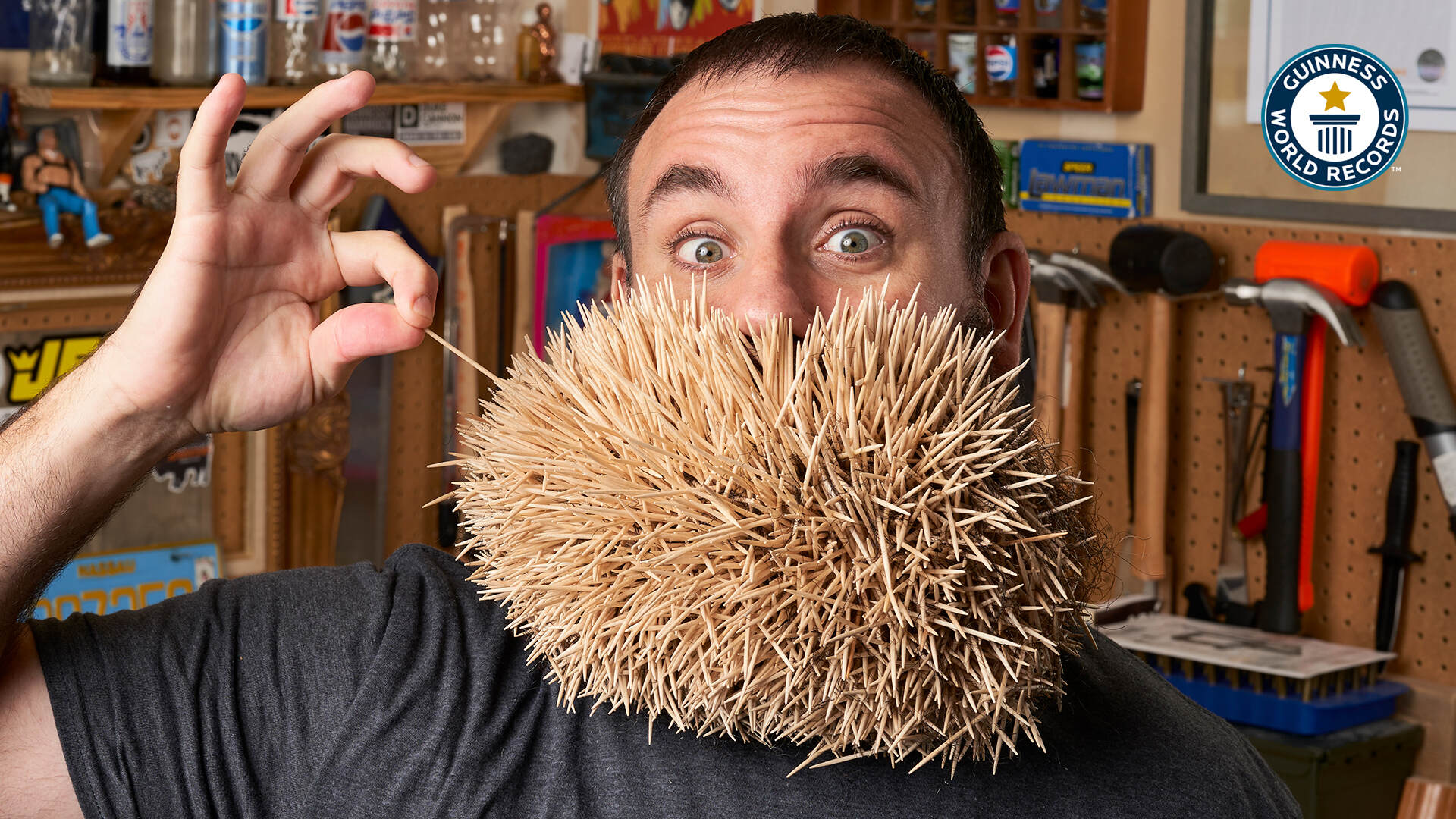 Joel Strasser's record-breaking beard of toothpicks