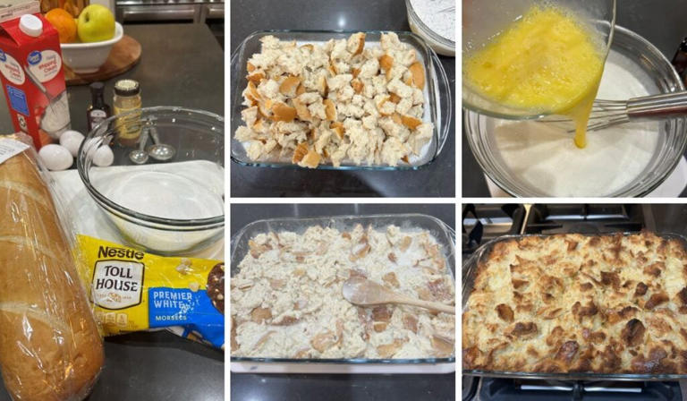 Homemade Bread Pudding with White Chocolate Glaze