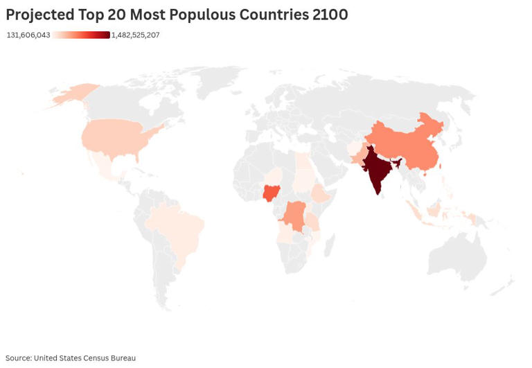 Map Reveals How World's Population Will Change by 2100